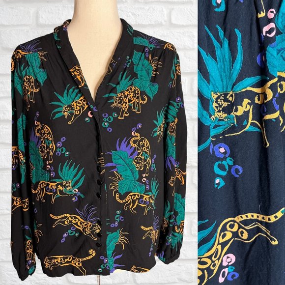 Modcloth | Tops | Emily And Fin Edie Midnight Leopard Blouse Long ...